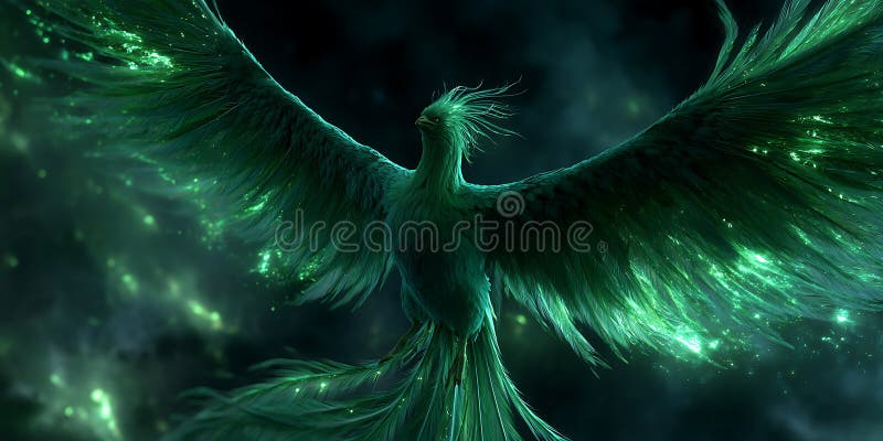 Emerald Phoenix Mythical Creature Art Stock Illustration - Illustration ...