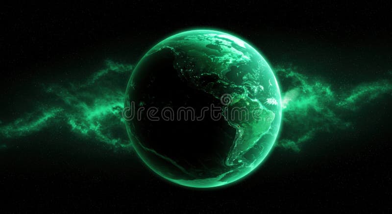 Emerald Planet: a Celestial Glow Stock Illustration - Illustration of ...