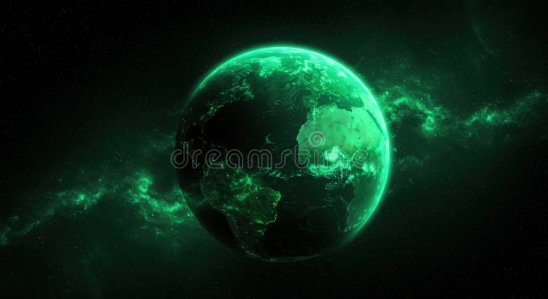Emerald Planet: a Glowing Celestial Sphere Stock Illustration ...