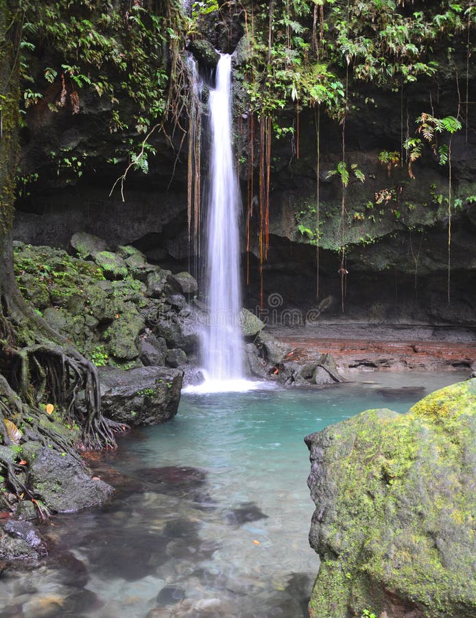 Emerald Pool and Waterfall in Dominica Stock Photo - Image of middle ...