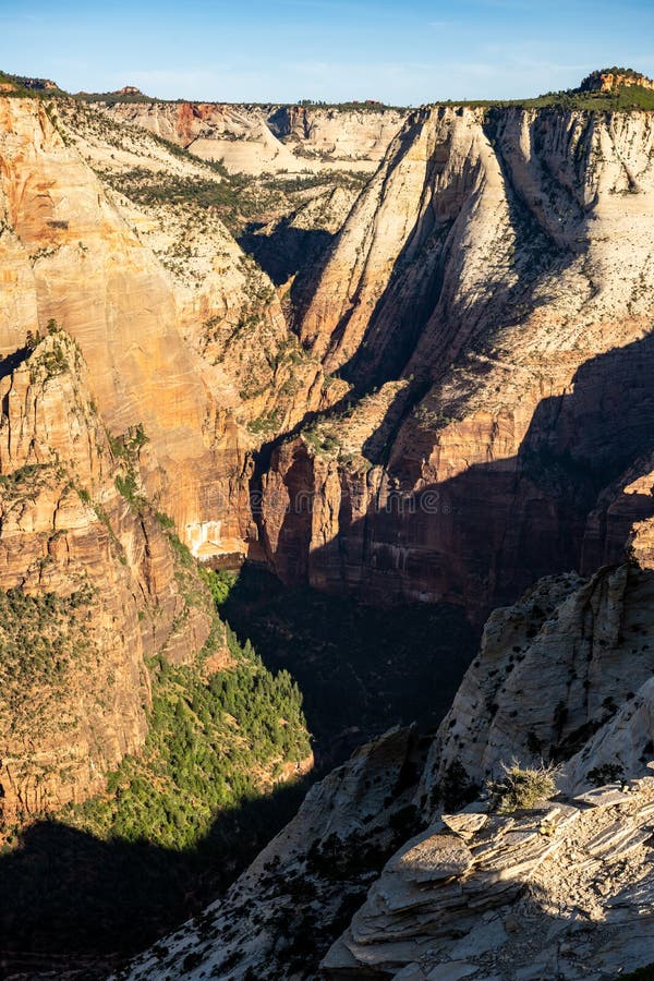 Emerald Pools in Shadow at the Bottom of Steep Wall in the Canyon Stock ...