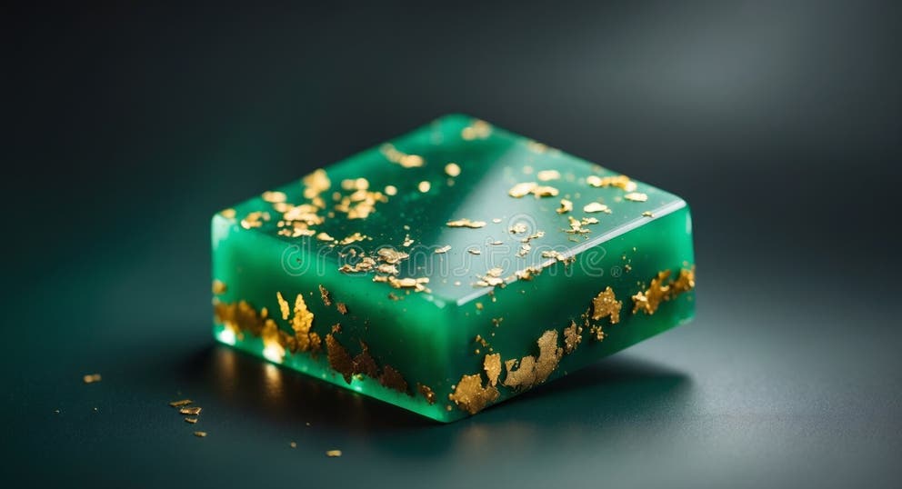 Emerald Resin Cube with Gold Leaf Inclusions. a Study in Contrasting ...