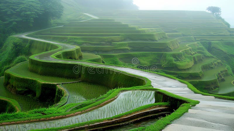 Emerald Rice Terraces Drowning in Greenery and Surrounded by Mountain ...
