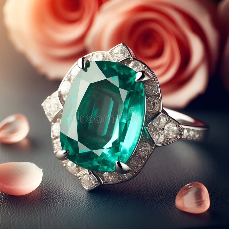 Emerald Ring Reflects Light and Sparkles Beautifully. Stock ...