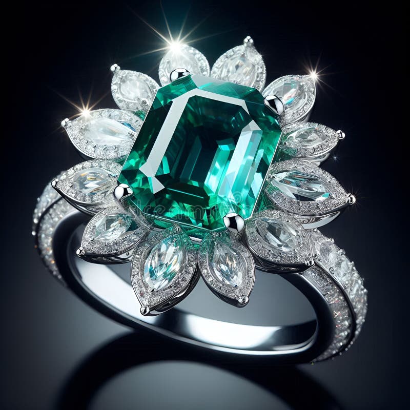 Emerald Ring Reflects Light and Sparkles Beautifully. Stock ...