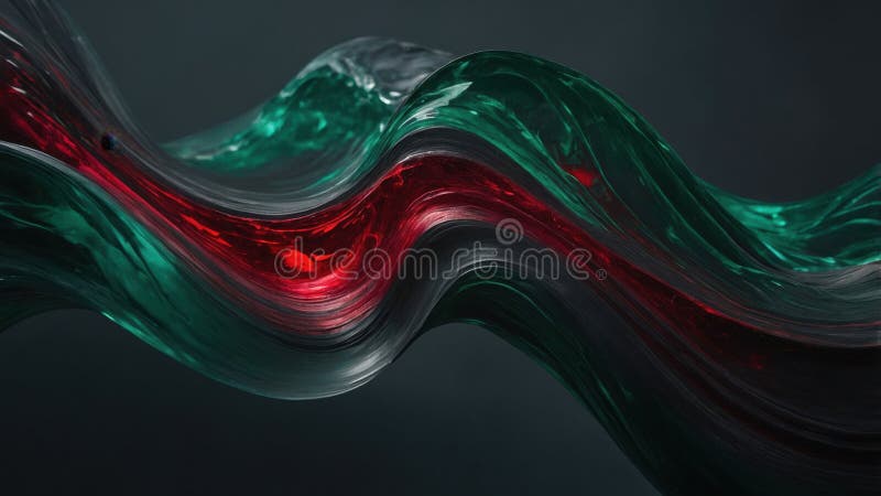 Emerald and Ruby Fluid Wave Blending on Dark Background Stock ...