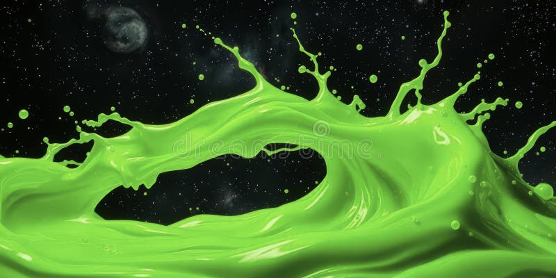 Emerald Slime Explodes, Neon Green Against a Cosmic Backdrop, Digital ...