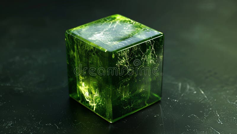 Emerald Stone in the Shape of a Cube on a Textured Surface. 3D Render ...