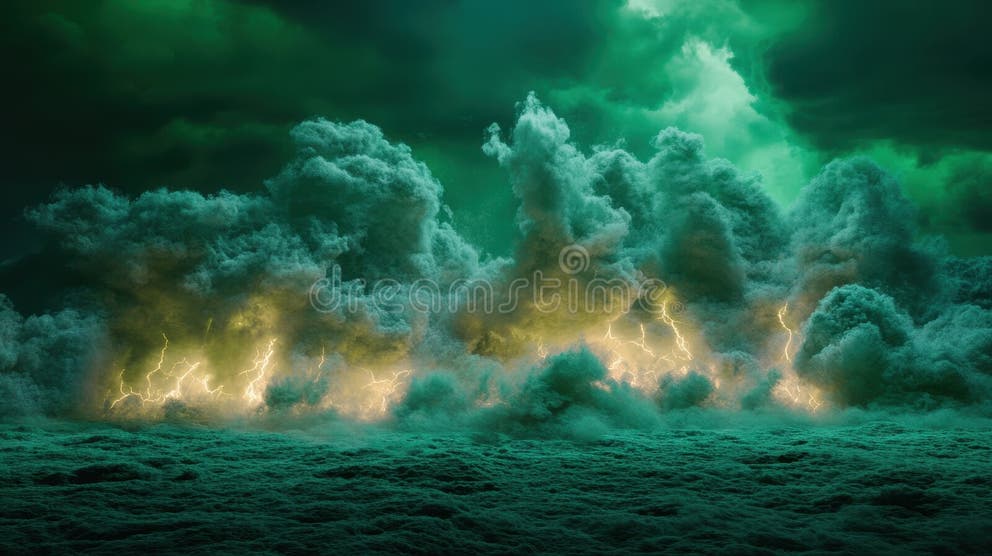 Emerald Storm a Symphony of Clouds and Lightning Underneath a Dramatic ...