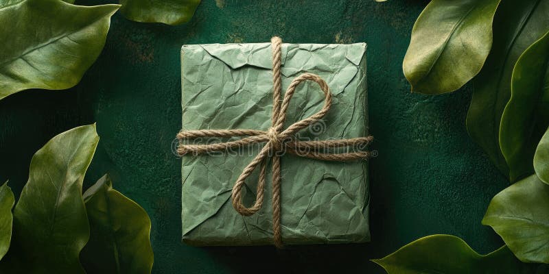 Emerald Treasure: a Rustic Gift Box Wrapped in Deep Green Paper and ...