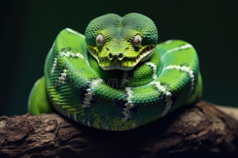 Emerald Tree Boa Coiled on a Branch Stock Illustration - Illustration ...
