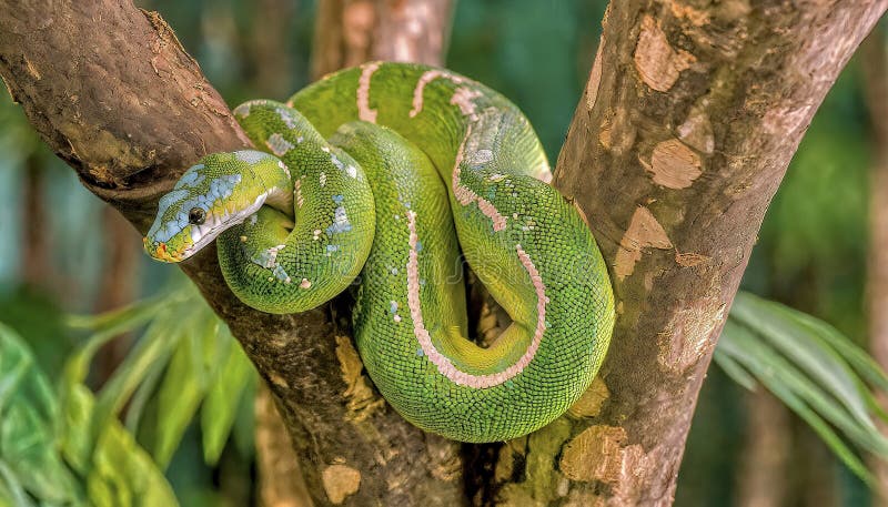 Emerald Tree Boa Curled in Tree,AI Stock Illustration - Illustration of ...