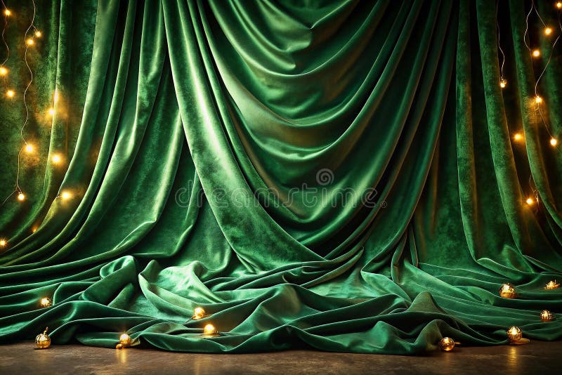 Emerald Velvet Drapes, Stage Backdrop, Holiday Lights Stock ...