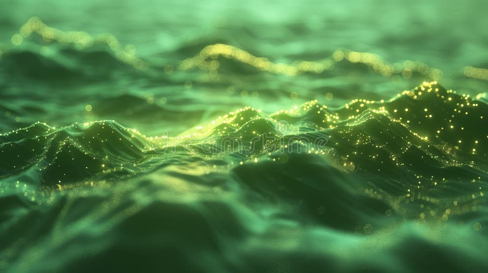 Emerald Wave: Abstract Green Glittering Landscape with Sparkles, Data ...