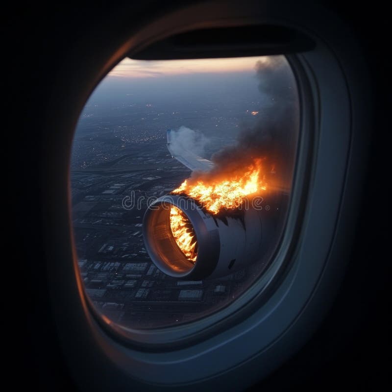Passenger Aircraft Engine Engulfed Flames Flight Aviation Safety ...