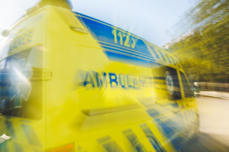 911 112 Emergency Ambulance Car in Motion Blur Effect. First Help and ...