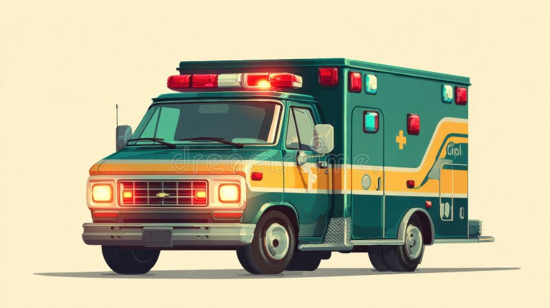 Emergency Ambulance with Lights Activated on a Clear Background in Flat ...