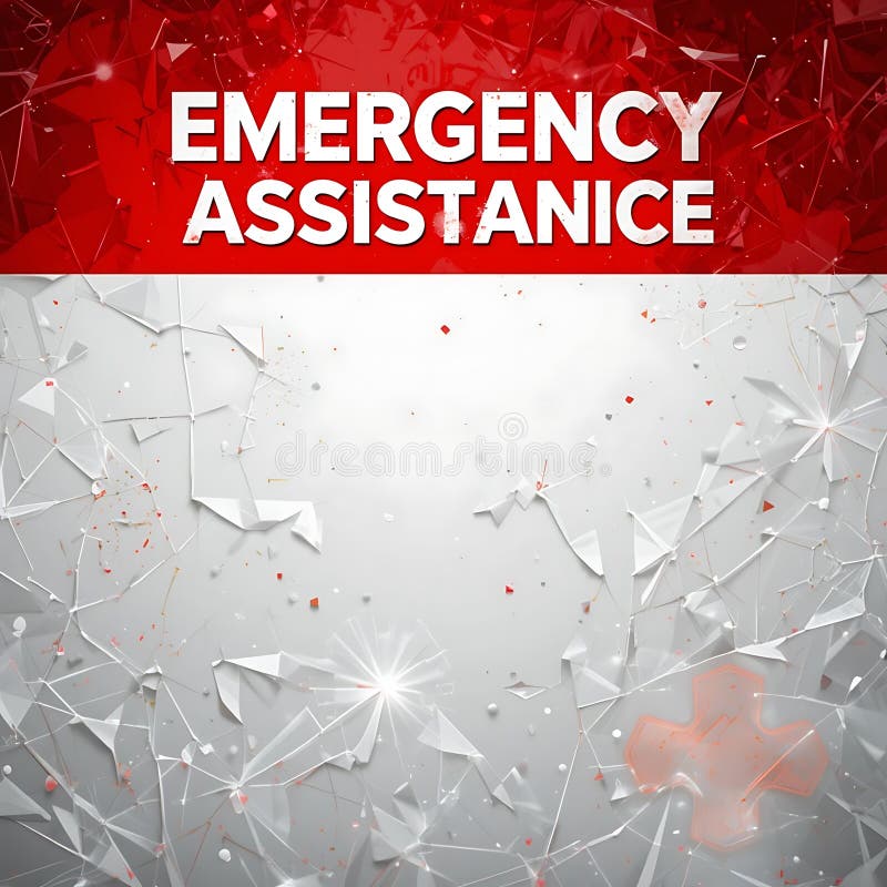 Emergency Assistance Concept with Broken Glass Effect in Red and White ...