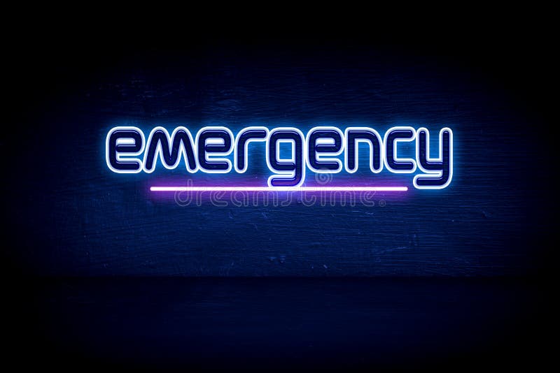 Emergency - Blue Neon Announcement Signboard Stock Photo - Image of ...