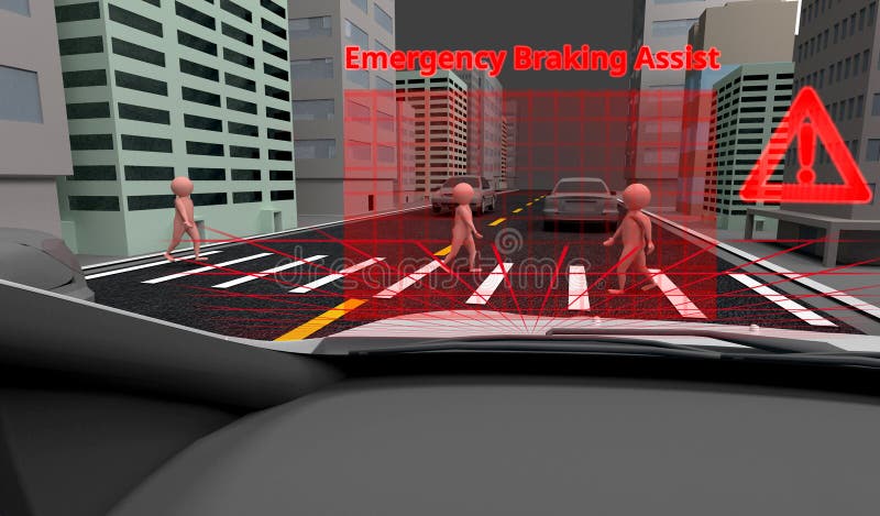 Emergency Braking Assist EBA Sysyem To Avoid Car Crash Concept. Smart ...
