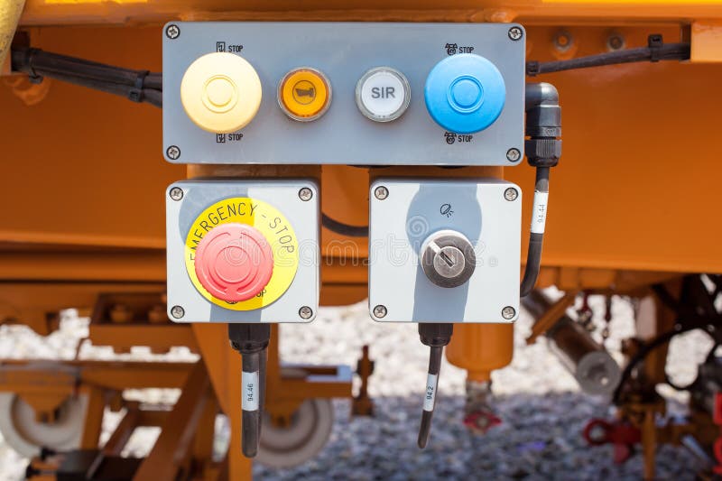 Emergency Button on Control Panel Stock Image - Image of electrical ...