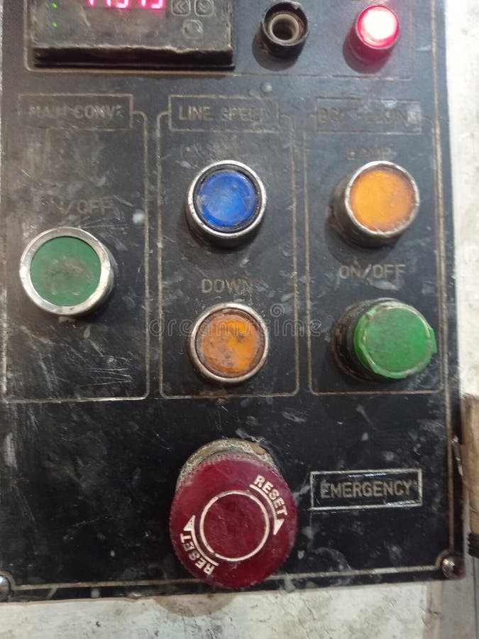 Emergency Button on a Machine and There are Several Other Buttons Stock ...