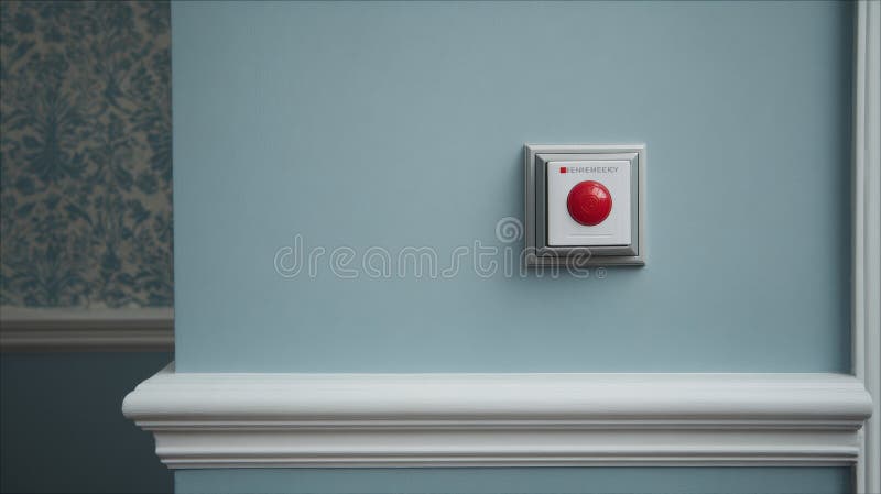 Emergency Call Button Mounted on Blue Wall in Modern Interior ...