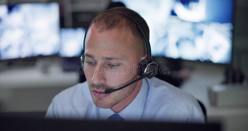 Emergency, Call Center and Man on Computer for Service, First Responder ...