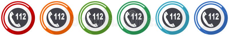 Emergency Call Icon Set, Flat Design Vector Illustration in 6 Colors ...