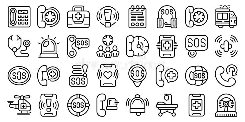 Emergency Call Icons Set Outline Vector. Ambulance Car Stock ... Emergency Call Icons Set Outline Vector. Ambulance Car Stock ...