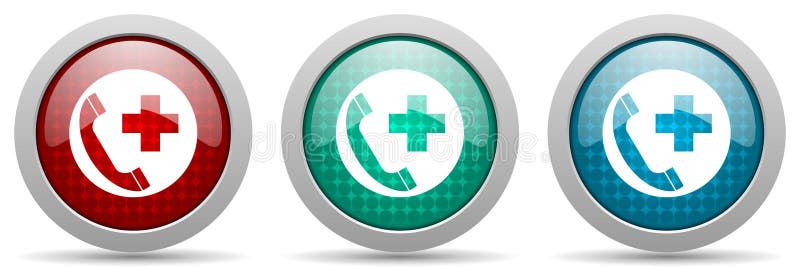 Emergency Call Vector Icon Set, Glossy Web Buttons Collection Stock ...