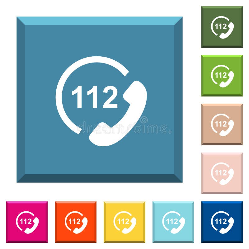 Emergency Call 112 White Icons on Edged Square Buttons Stock Vector ...