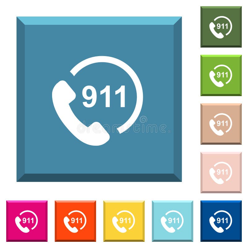 Emergency Call 911 White Icons on Edged Square Buttons Stock Vector ...