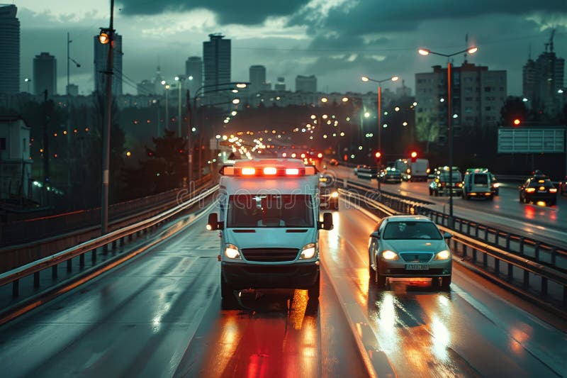 Emergency Car an Ambulance Rushing Down a Road. Rescue Concept Stock ...