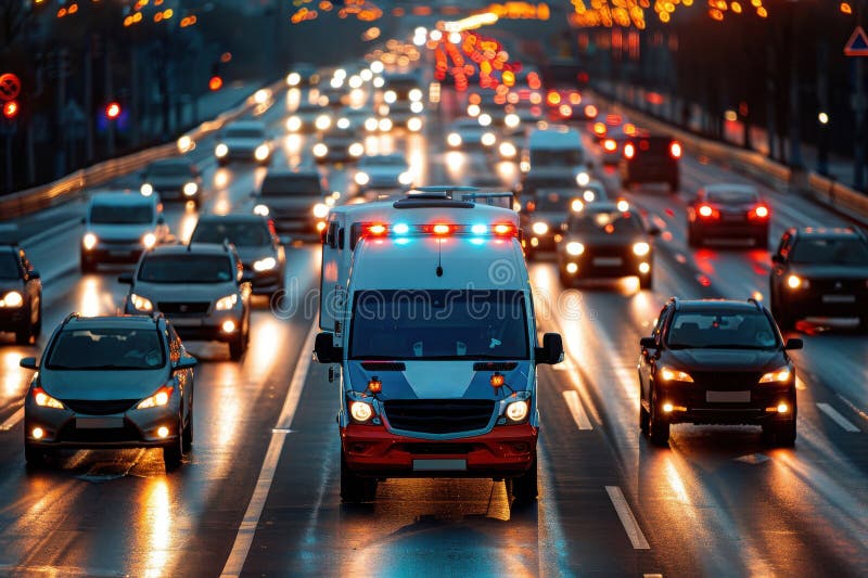 Emergency Car an Ambulance Rushing Down a Road. Rescue Concept Stock ...