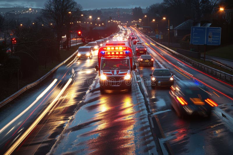 Emergency Car an Ambulance Rushing Down a Road. Rescue Concept Stock ...