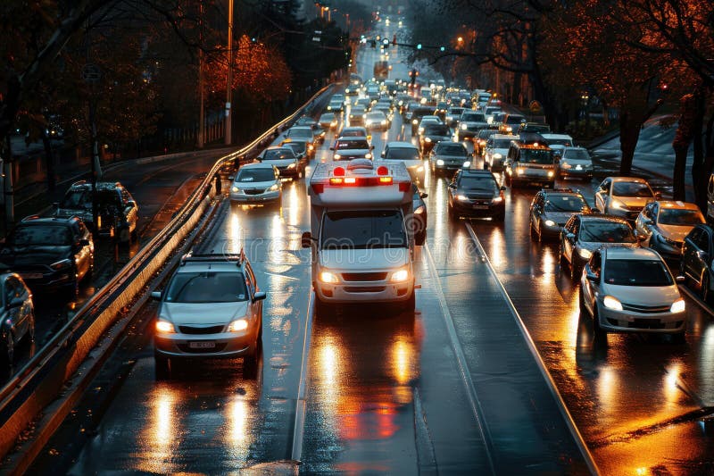 Emergency Car an Ambulance Rushing Down a Road. Rescue Concept Stock ...