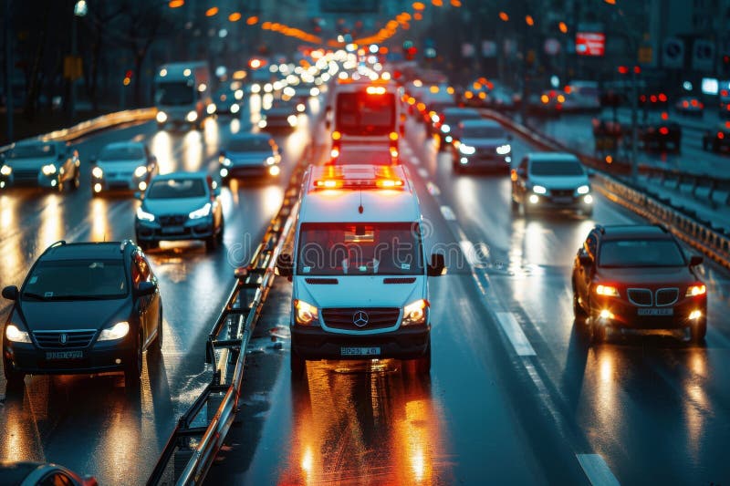 Emergency Car an Ambulance Rushing Down a Road. Rescue Concept Stock ...