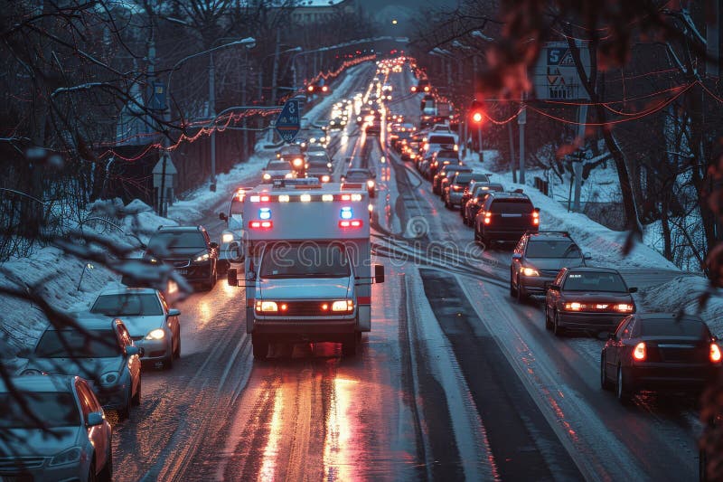 Emergency Car an Ambulance Rushing Down a Road. Rescue Concept Stock ...