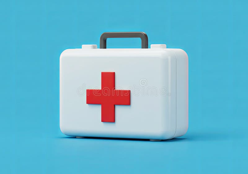 Emergency Care Symbol Red Cross First Aid Box on Blue Stock ...