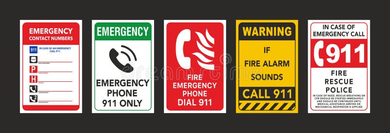Emergency Contact Sign Instructions Vector Set Stock Vector ...