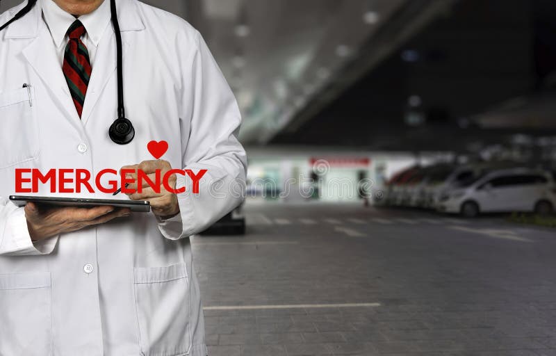 Emergency Doctor Standing in Front of an Emergency Department Stock ...