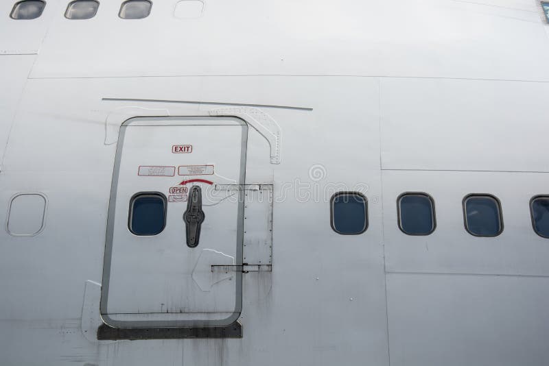 Emergency Exit on the Plane Stock Image - Image of element, airliner ...