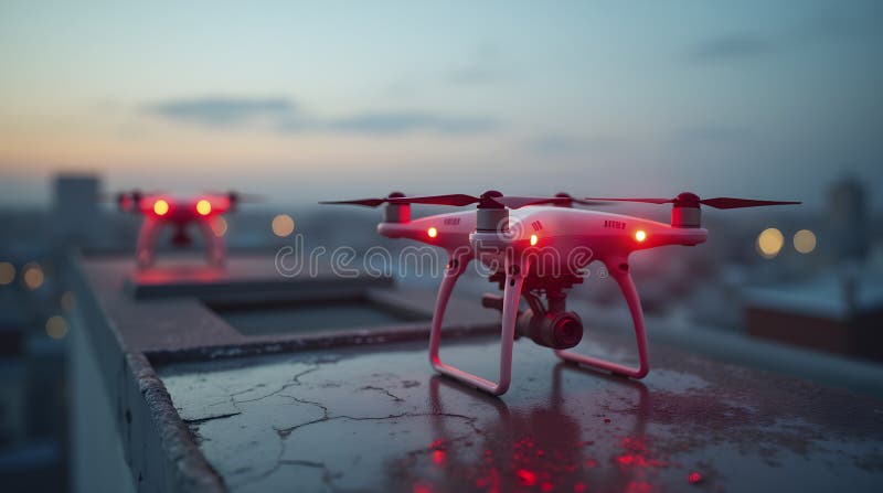 Emergency Drone Ports on Rooftops Pulsing Red, AI Generated Image Stock ...