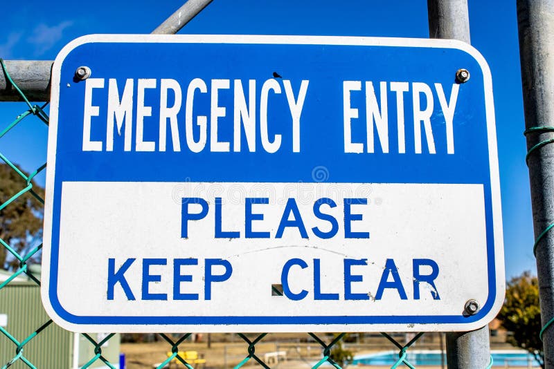 Emergency Entry Please Keep Clear Warning Sign. Stock Image - Image of ...