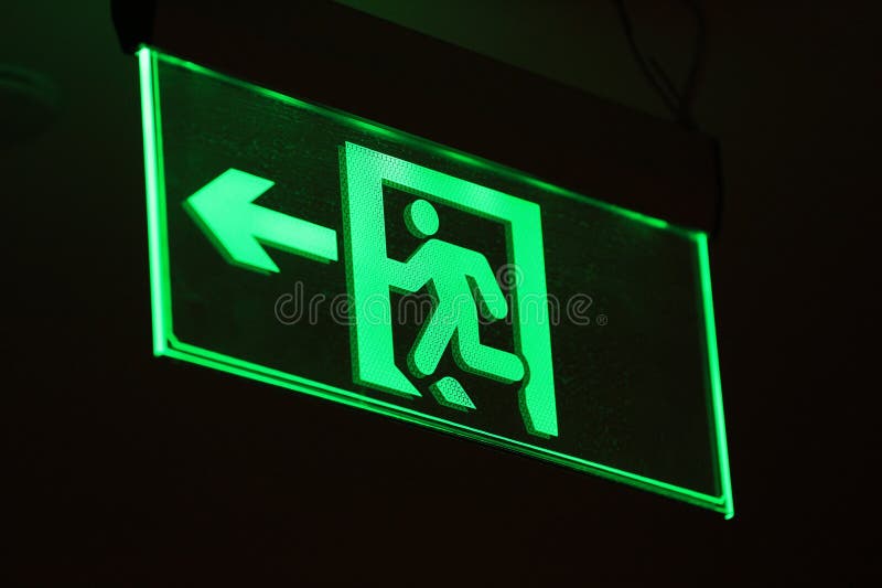 Emergency Evacuation Signs on the Ceiling Stock Image - Image of ...