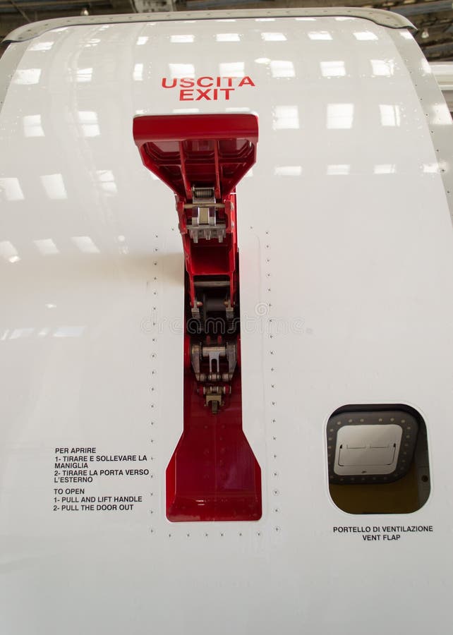 Emergency Exit on an Aircraft Stock Photo - Image of pull, open: 33306024