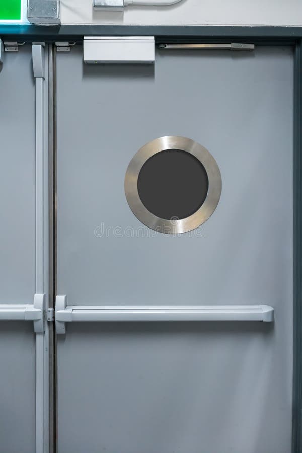 Emergency Exit Door with Circle Preview Window Stock Photo - Image of ...