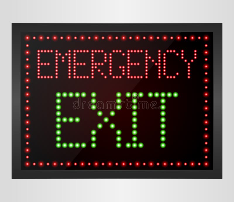 Emergency Exit LED Digital Sign Stock Vector - Illustration of glowing ...