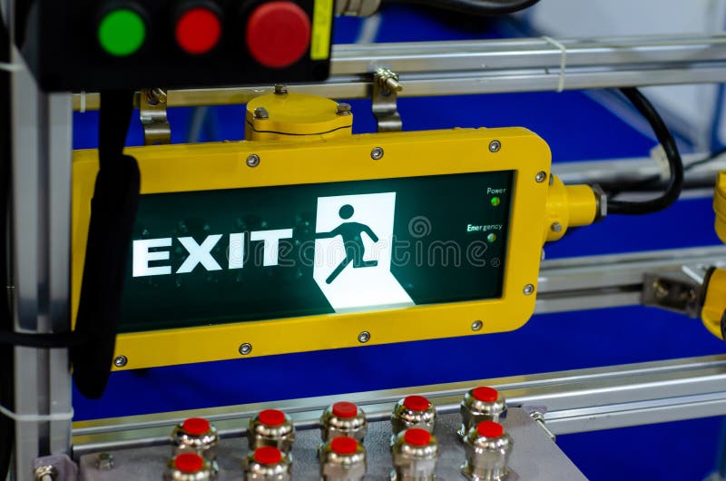 Emergency Exit Light at the Factory Stock Photo - Image of light ...